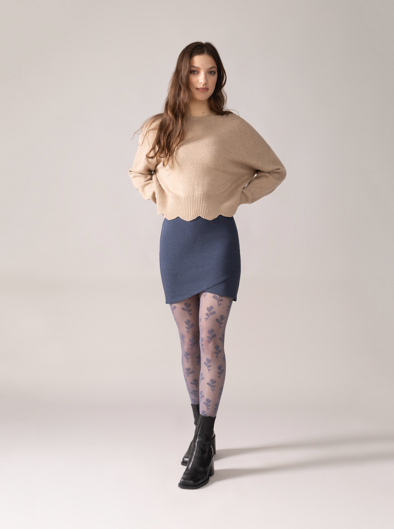 Floral Pattern Tights in Denim Blue – From Rachel