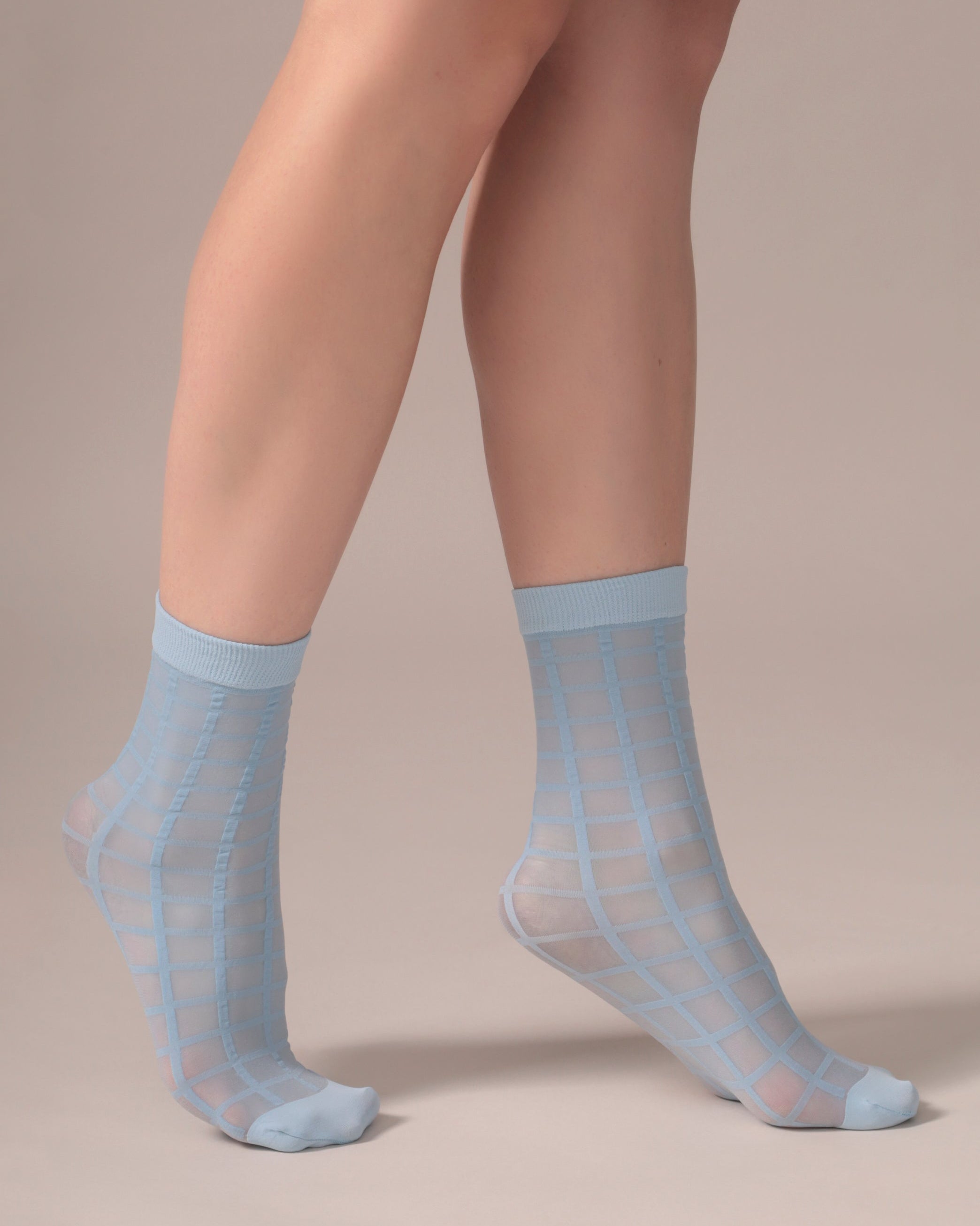 Checked Sheer Socks in Sky Blue | From Rachel