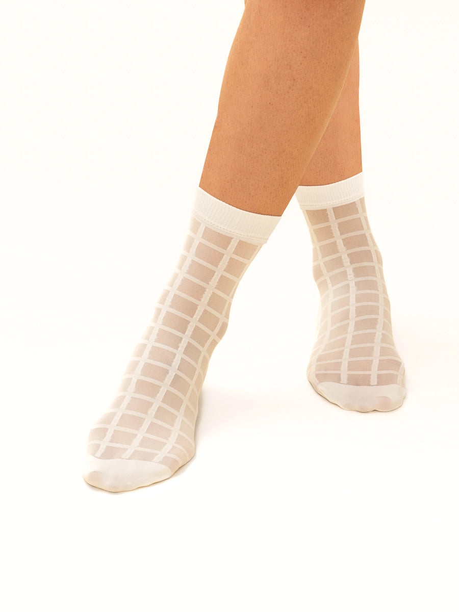 Checked Sheer Socks in Creamy White | From Rachel